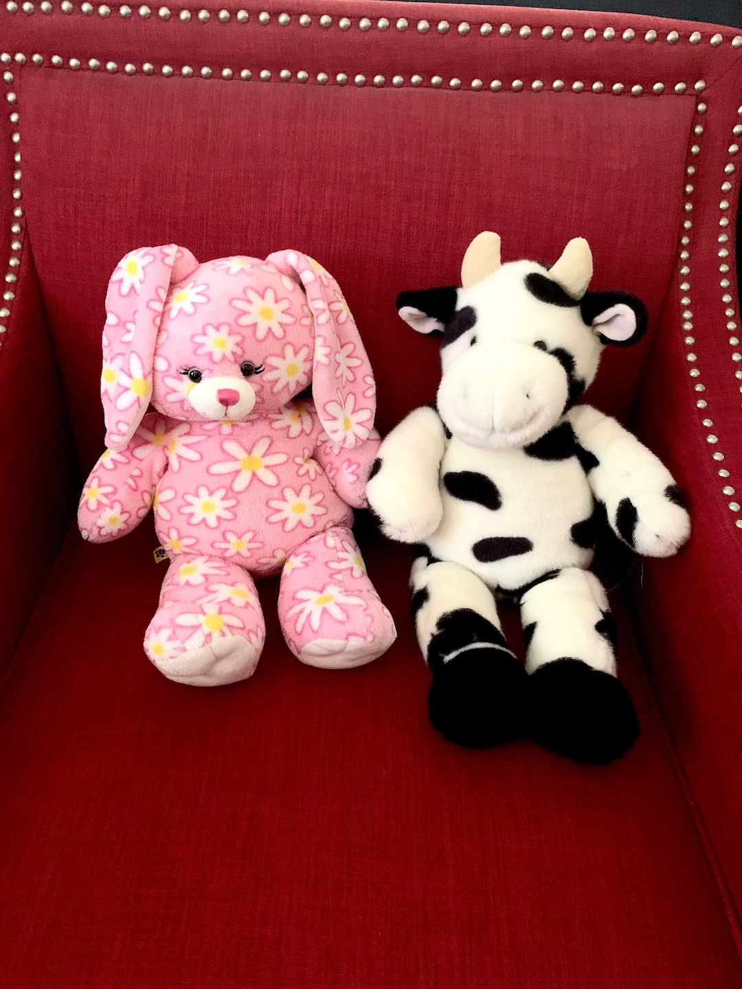 Vintage Plushies Washable Bunny & Cow Pink Bunny Rabbit and Black and ...