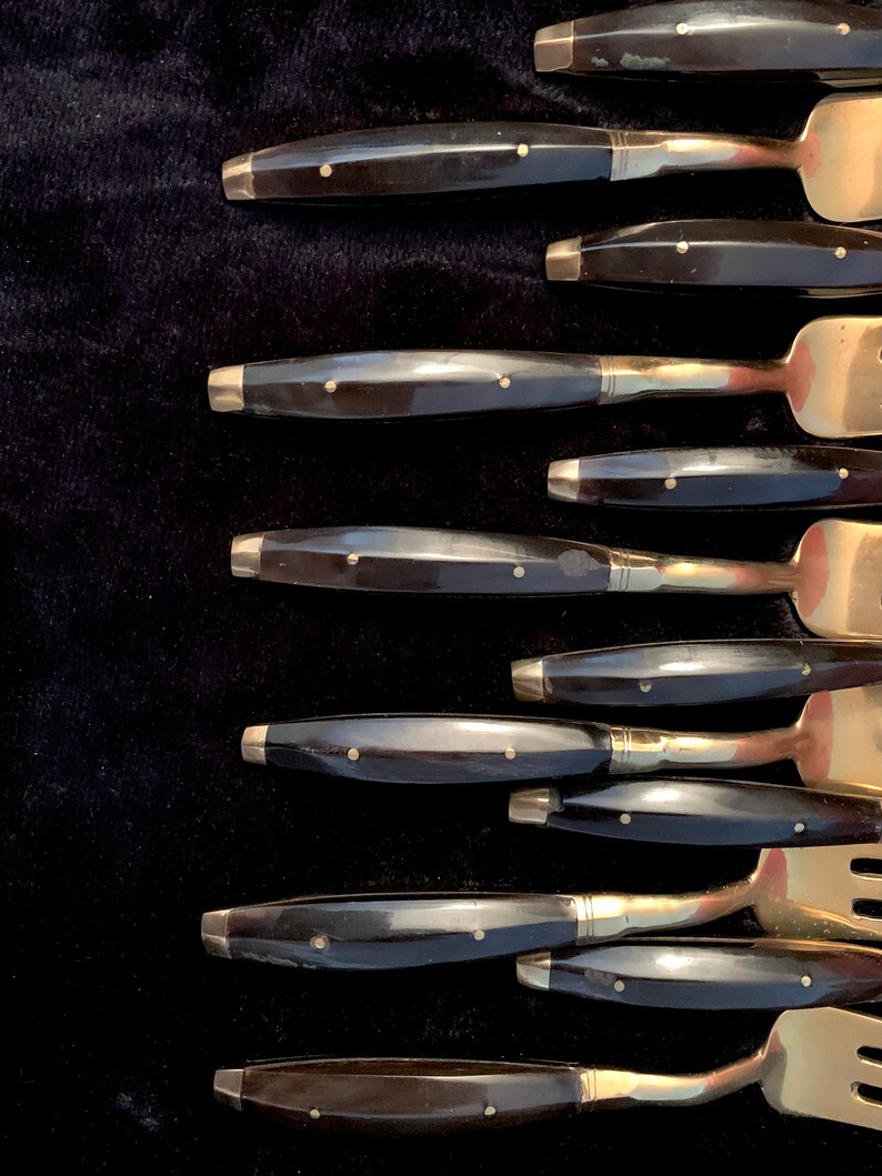 Vintage 3 Pronged Salad Forks Thai Black Buffalo Horn & Bronze - Etsy