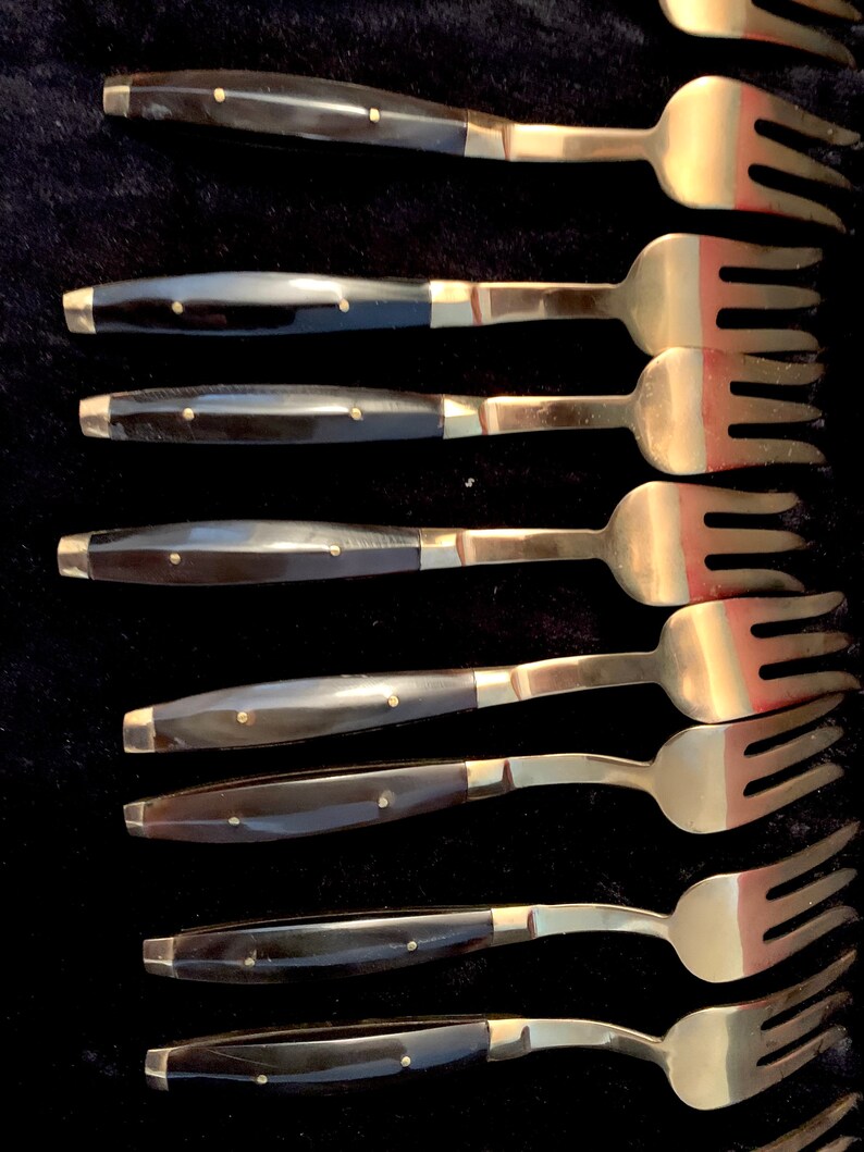 Vintage 3 Pronged Salad Forks Thai Black Buffalo Horn & Bronze - Etsy