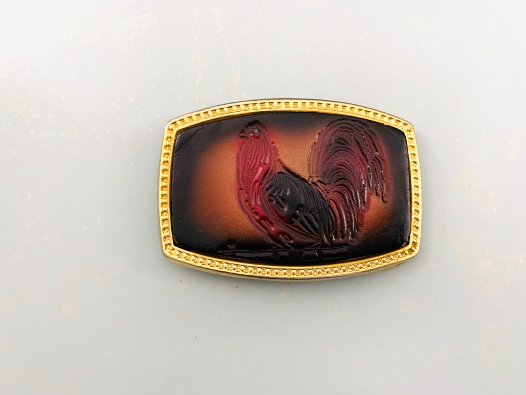 Vintage Rooster Tooled Leather Belt Buckle Brass Alumaline - Etsy