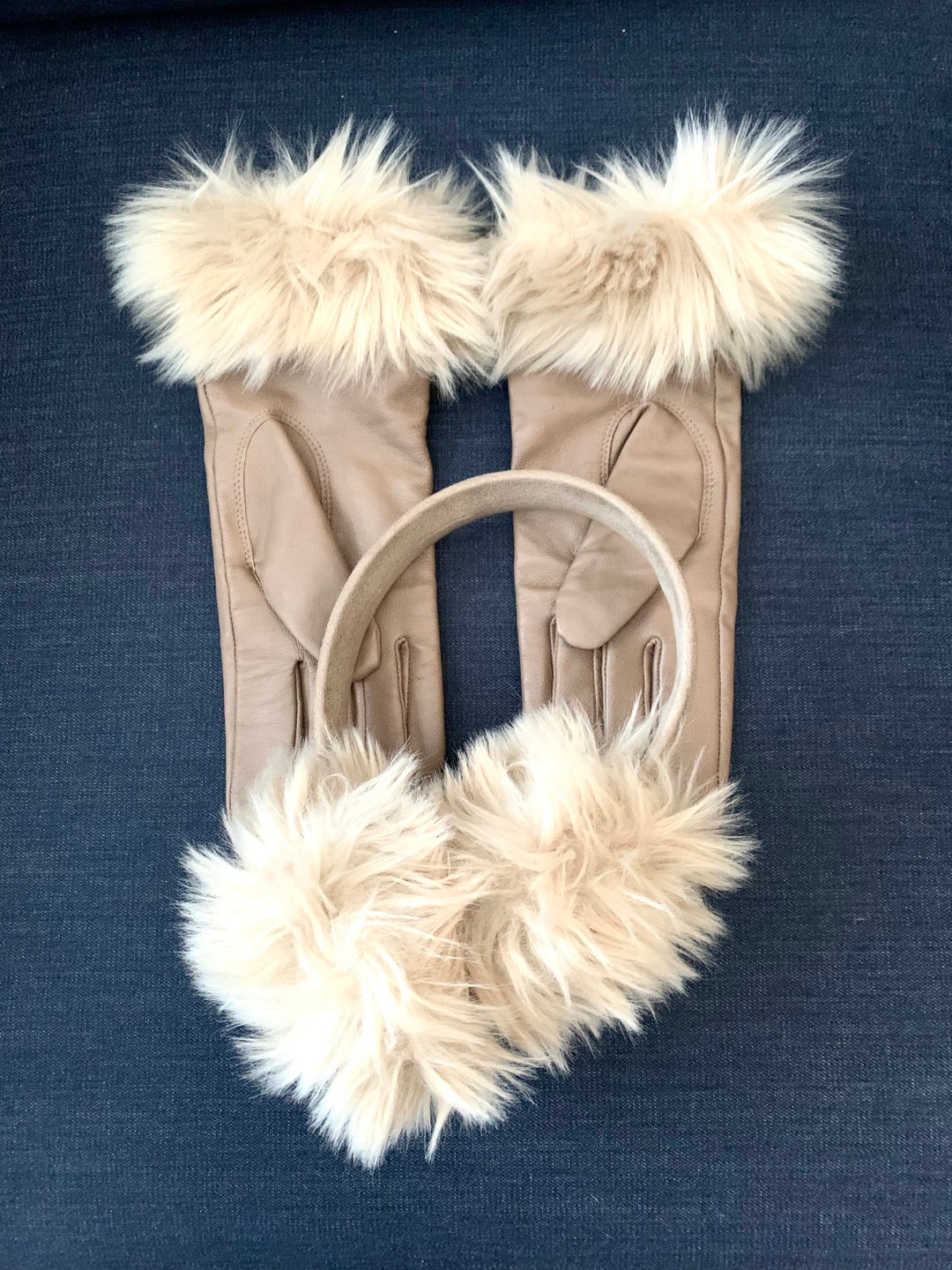Vintage Ear Muffs & Matching Leather Gloves in Beige Size S/M - Etsy