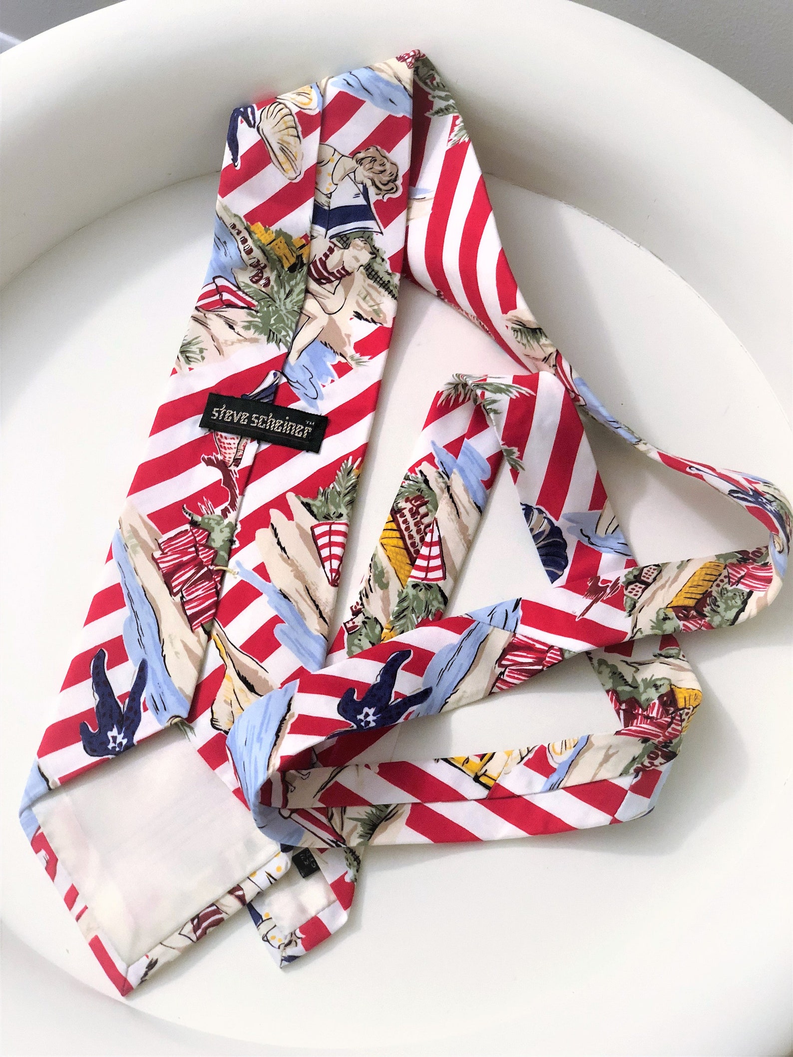 Beach Necktie Novelty Necktie Red White Stripe Beach Scene - Etsy