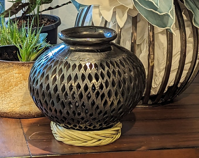 Barro Negro Cantaro Vase Unglazed Black Smoke Earthenware Burn Oaxaca ...
