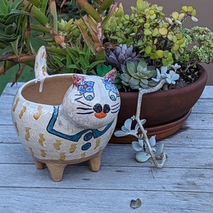 Handmade Ceramic Fat Cat Planter, Mexican Pottery Decor - Etsy