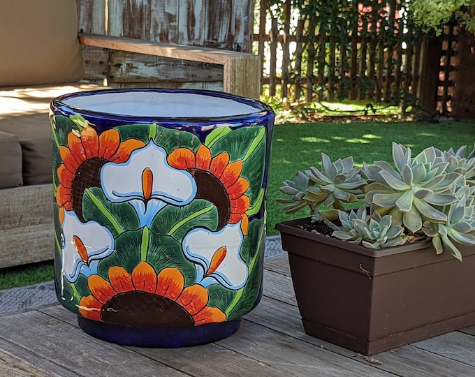 Talavera Ceramic Planter: Handmade Sunflower Lily Mexican Pottery, 14 ...