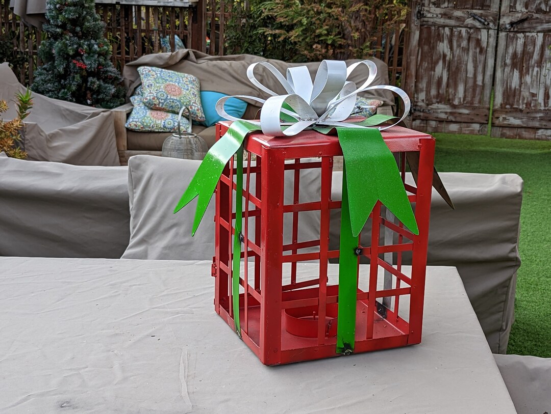 Handmade Christmas Gift Box Decor, Outdoor Metal Holiday Lantern - Etsy
