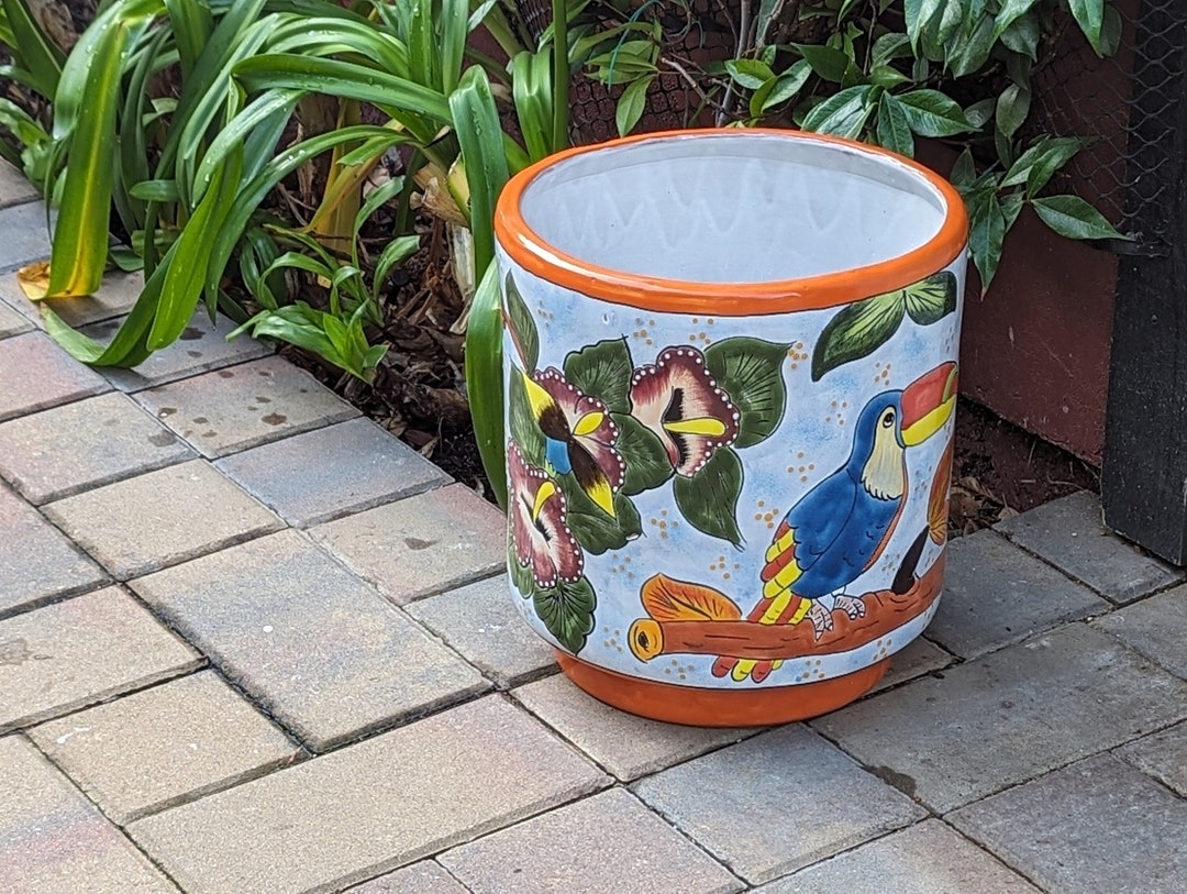 Toucan Planter a 12" Round Ceramic Flower Pot - Handmade Talavera ...