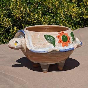 Turtle Planter & Flower Pot, Handmade Mexican Terra Cotta Pottery From ...