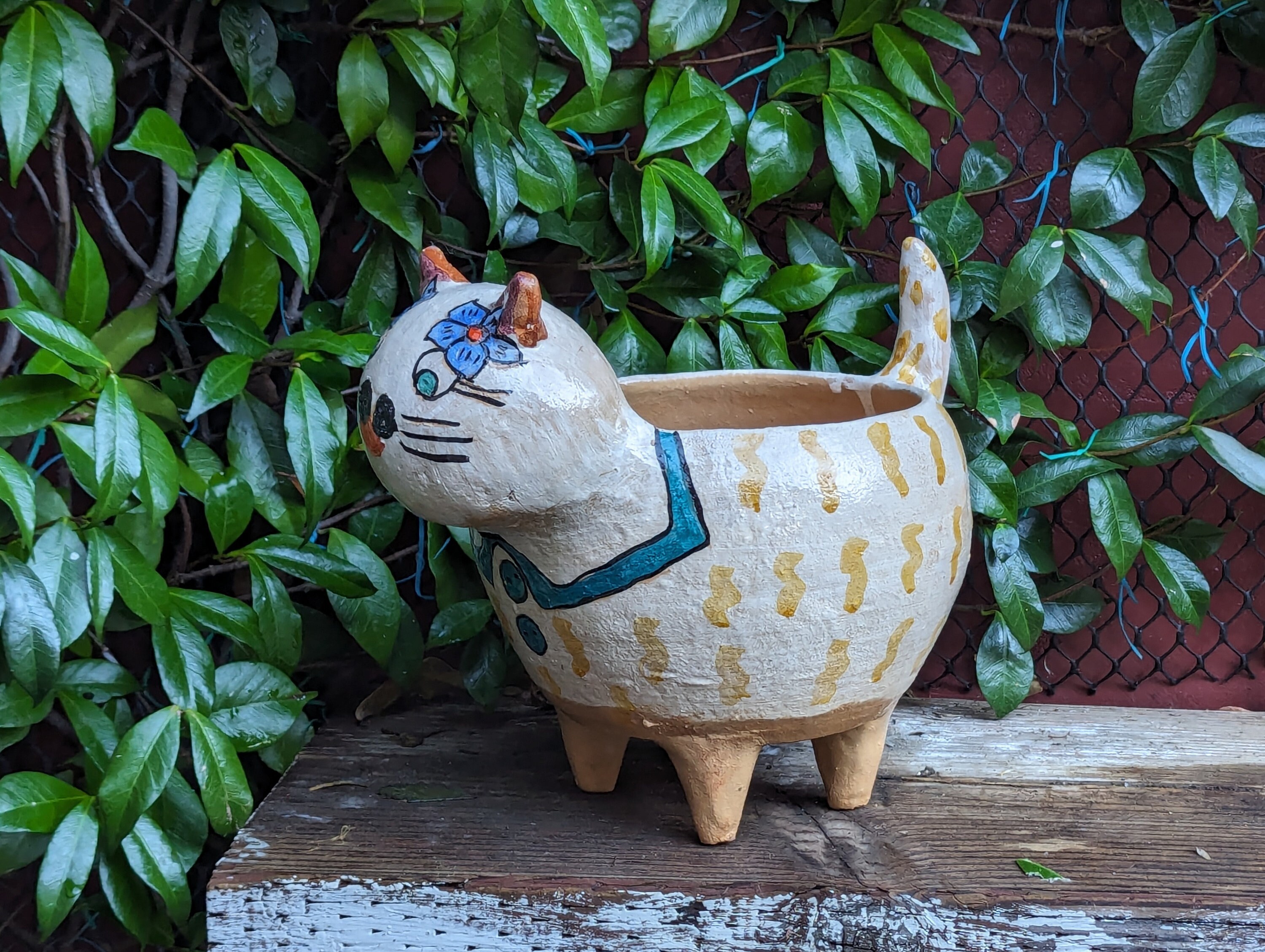 Handmade Ceramic Fat Cat Planter, Mexican Pottery Decor - Etsy