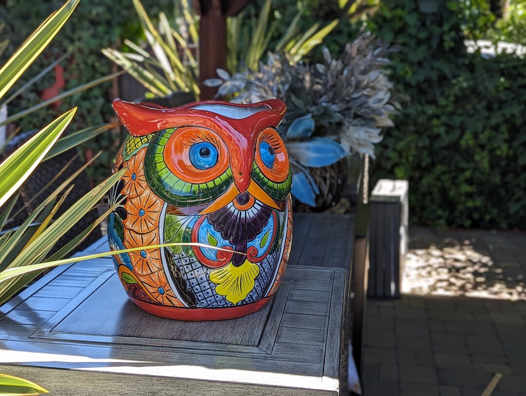 Gorgeous 14" Owl Flower Pot Talavera Ceramic Planter, Handmade Pottery ...