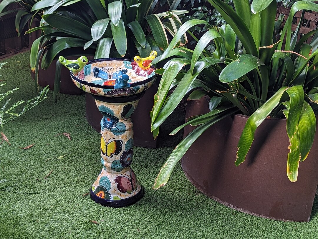 Handmade Talavera Pottery Bird Bath: Mexican Garden Decor, 27" Tall - Etsy