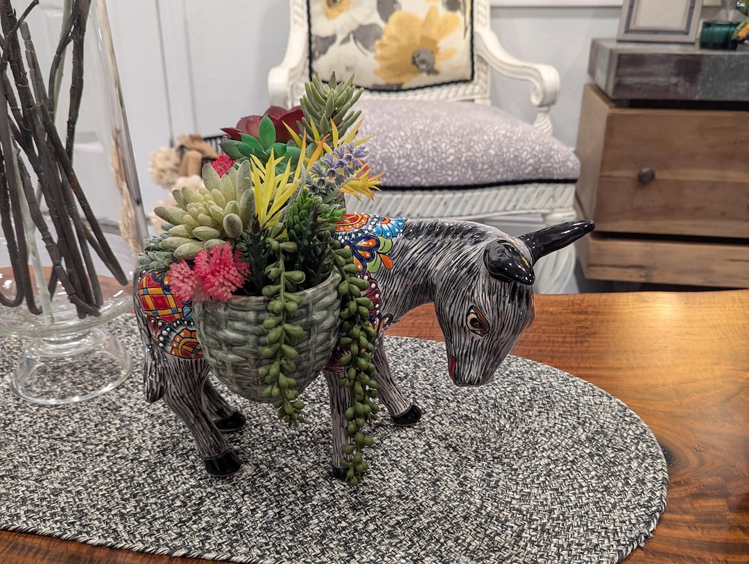 Donkey Planter | Handmade Talavera Mexican Pottery & Ceramic Plant Pot ...