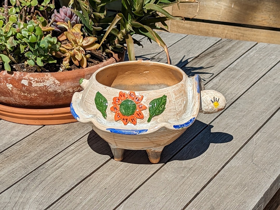 Turtle Planter & Flower Pot, Handmade Mexican Terra Cotta Pottery From ...