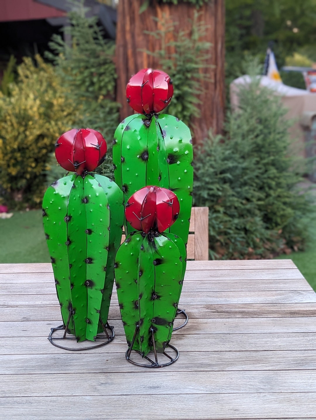 Cactus Family Garden Decor of 3 Cactus Decorations for Your Yard | Hand ...