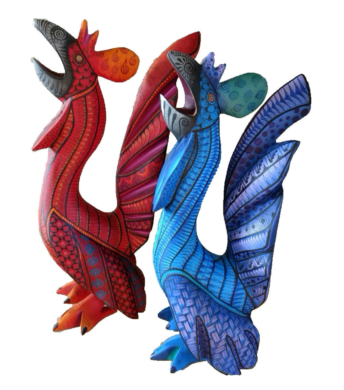 FREE SHIPPING! Set of 6 Mexican Rooster Alebrijes Figurines Art ...