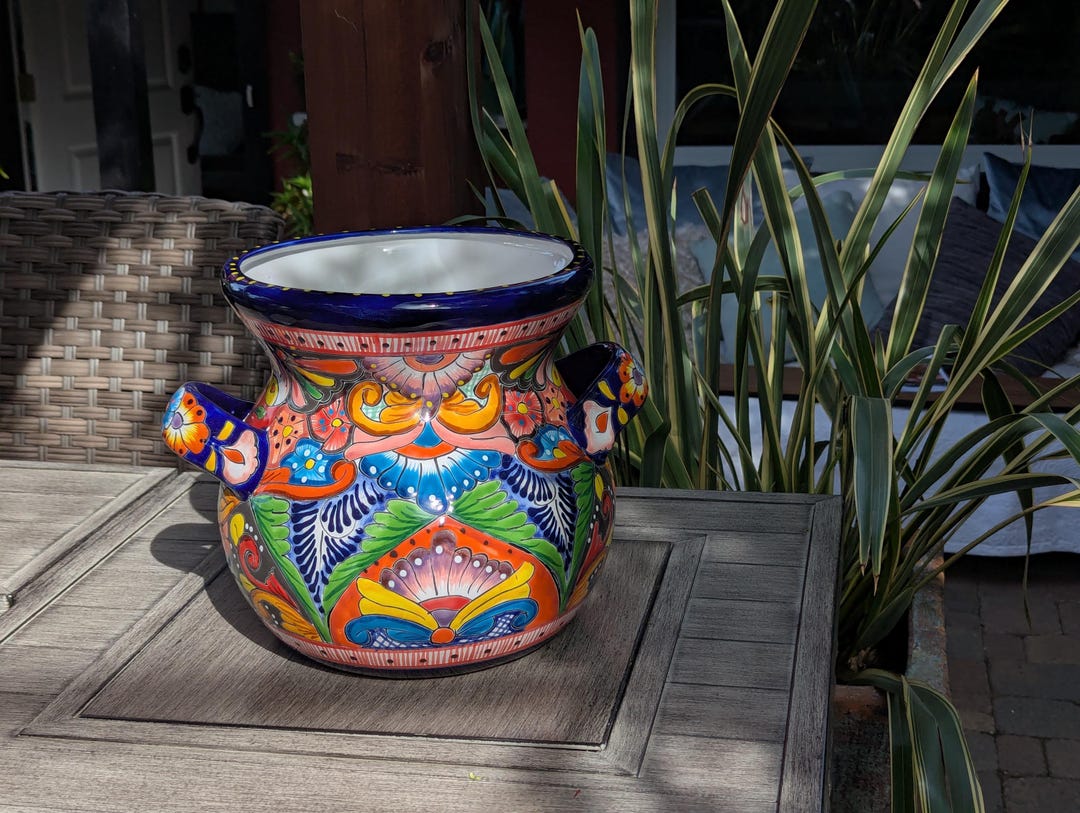 Handmade Talavera Ceramic Planter: Colorful Mexican Pottery, 10.5 ...