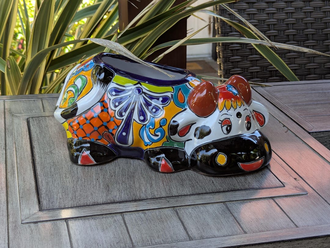 Cow Planter Talavera Pottery | Use Ceramic Cow Flower Pot for Outdoor ...