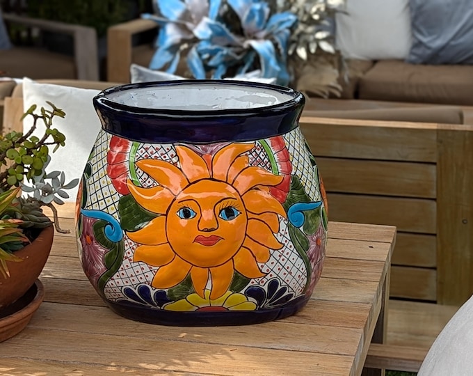 11.5" Oval Mexican Sun Flower Planter Pot is a Colorful, Handmade ...