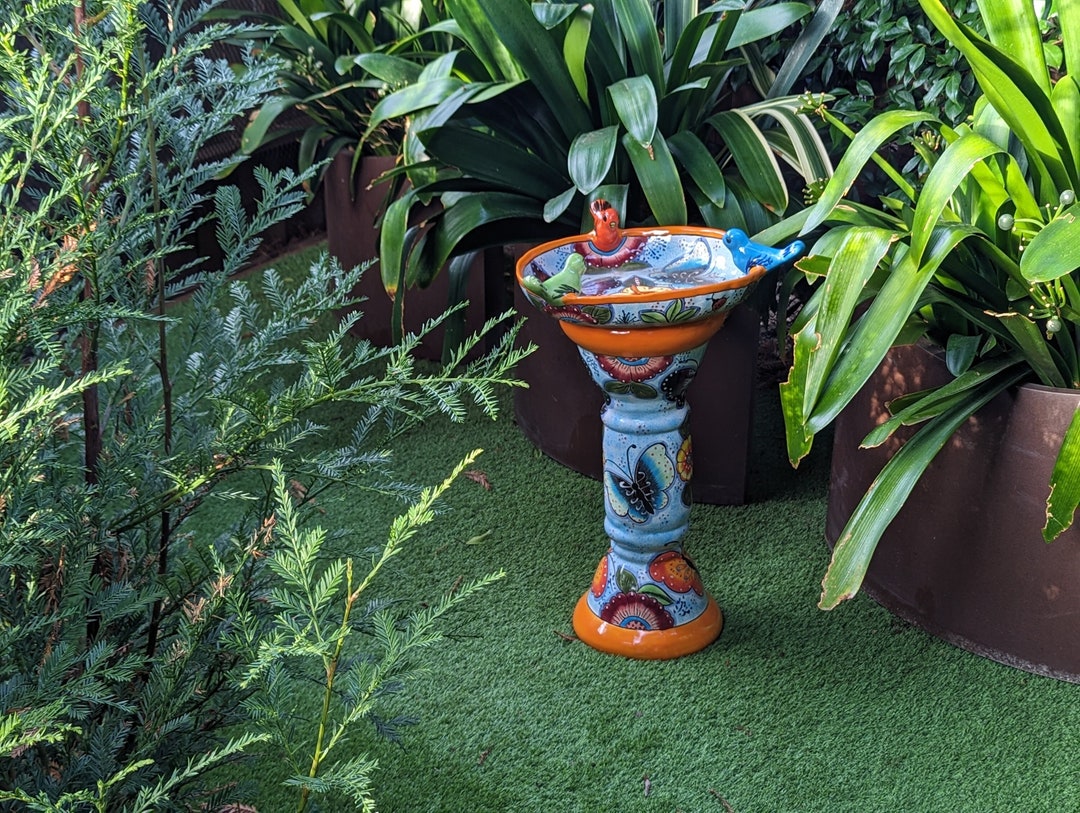 Handmade Talavera Bird Bath | Mexican Pottery Garden Decor - Etsy