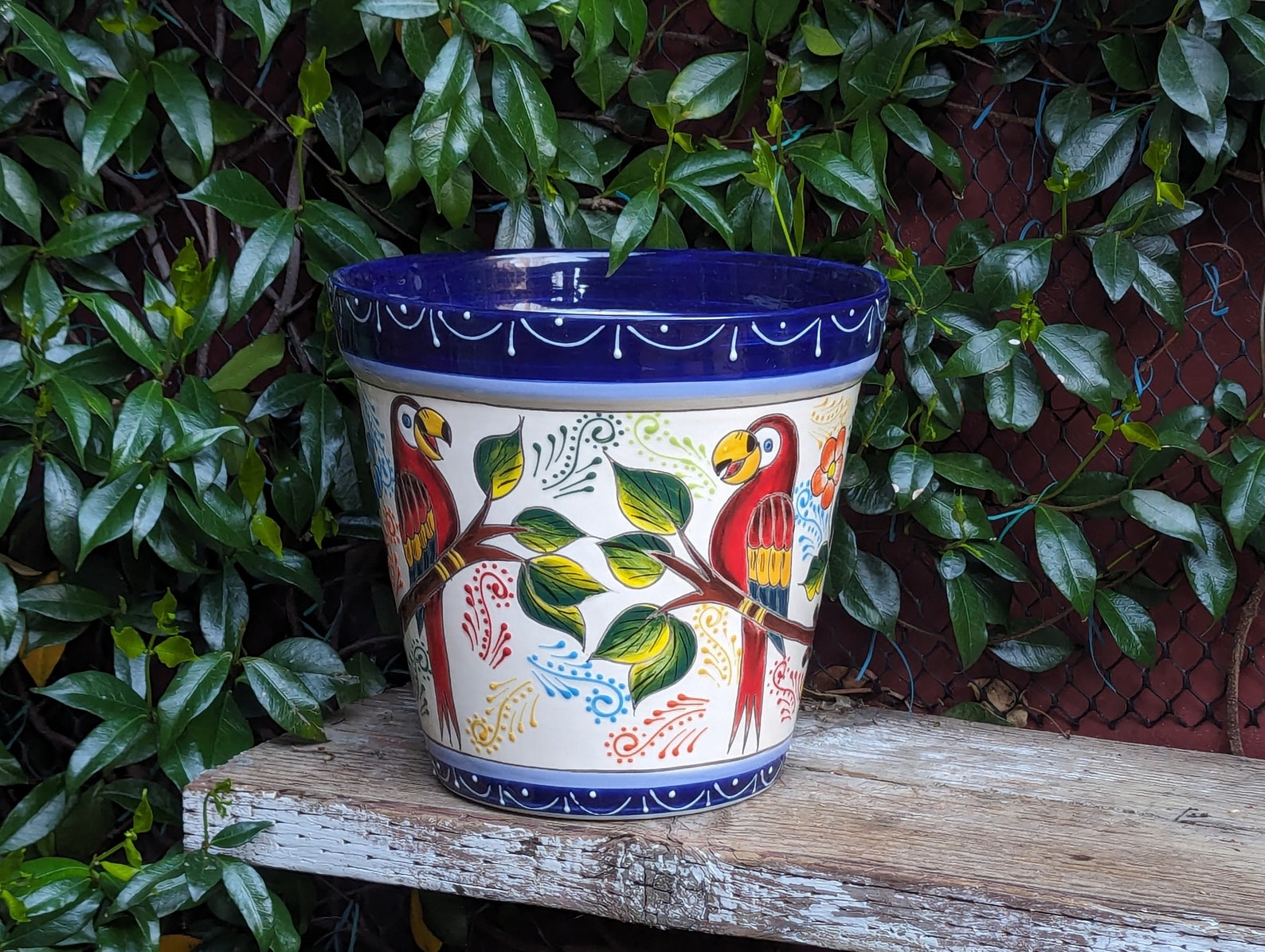 Talavera Parrots Flower Pot | Hand-painted Mexican Planter in Four ...