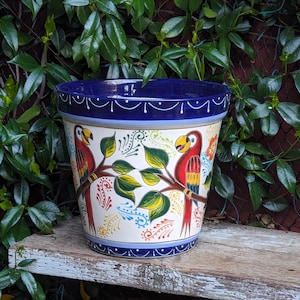 Talavera Parrots Flower Pot | Hand-painted Mexican Planter in Four ...