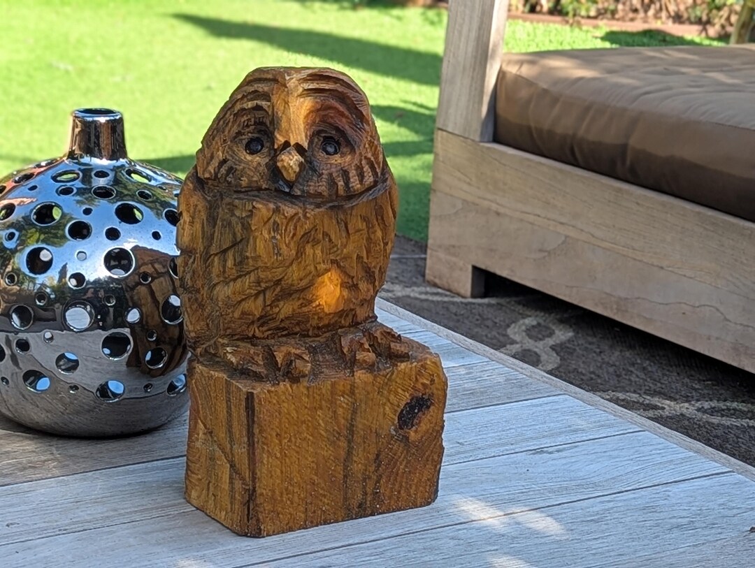 Barred Owl Garden Statue Yard Art & Home Decor, Chainsaw Art Carved ...