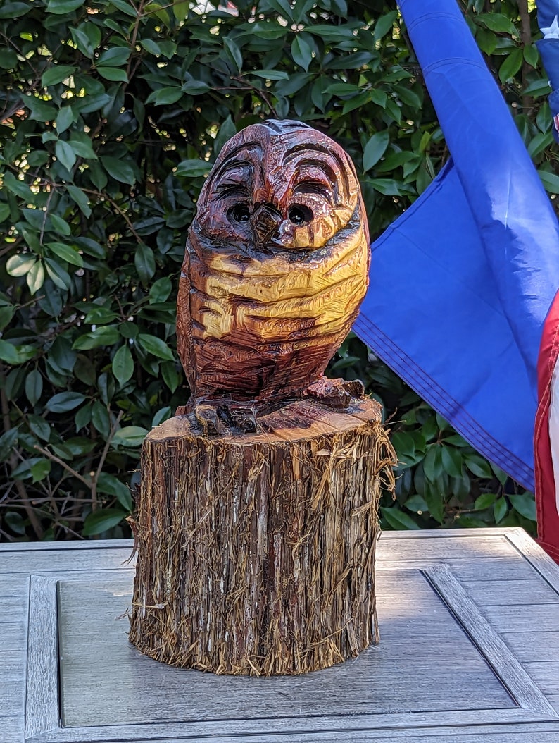 Barred Owl Garden Statue Yard Art & Home Decor, Chainsaw Art Carved ...