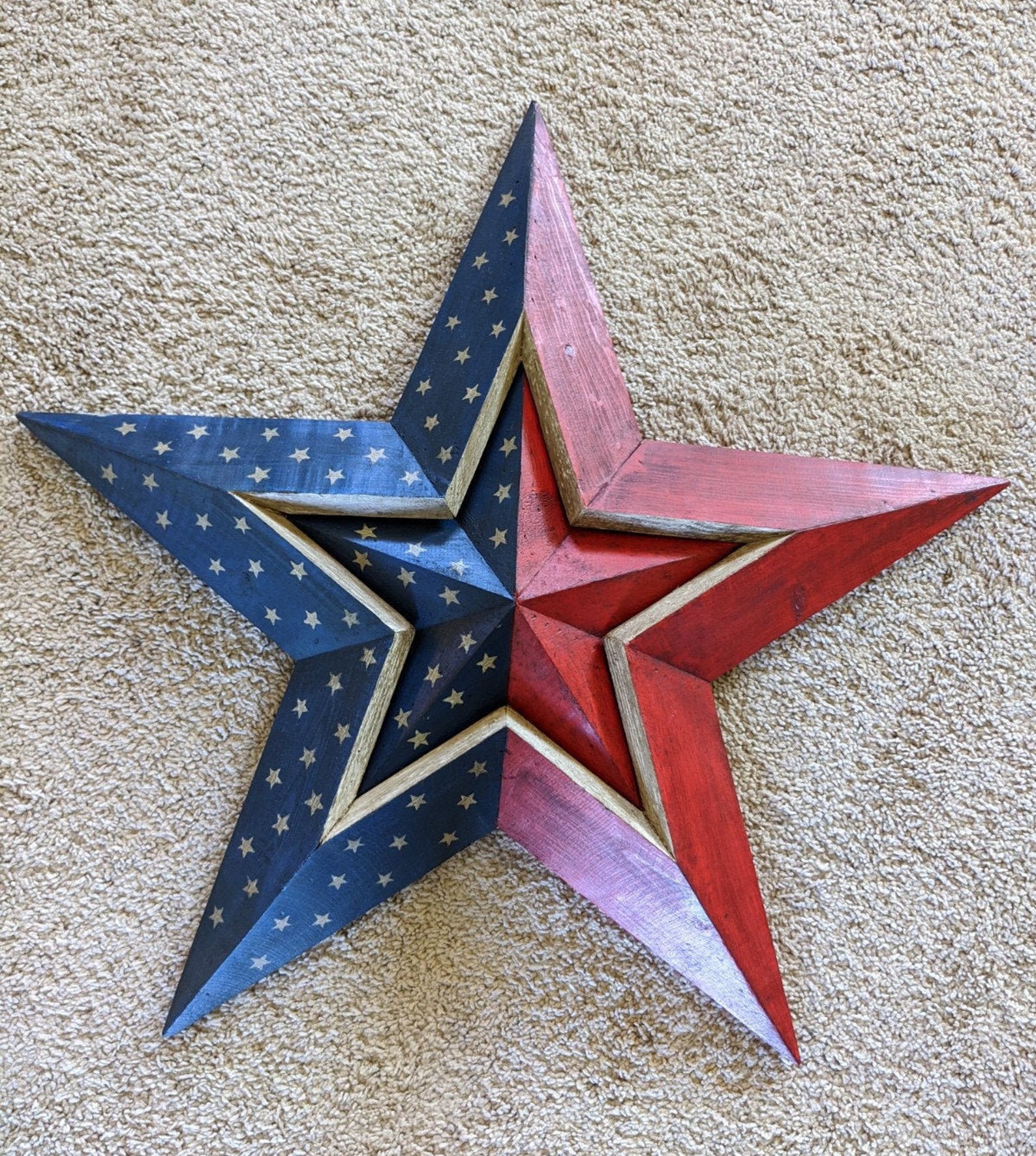 Handmade Patriotic Star Wall Decor, Large Wooden American Flag Art - Etsy