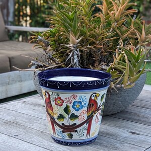 Talavera Parrots Flower Pot | Hand-painted Mexican Planter in Four ...
