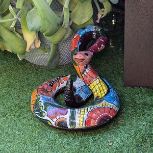 Talavera Rattlesnake Figurine Ceramic Mexican Pottery, Outdoor Snake ...