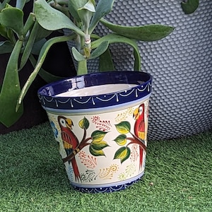 Talavera Parrots Flower Pot | Hand-painted Mexican Planter in Four ...