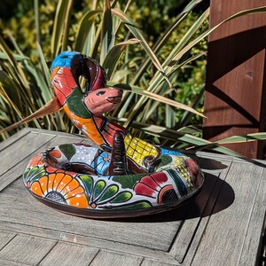 Talavera Rattlesnake Figurine Ceramic Mexican Pottery, Outdoor Snake ...