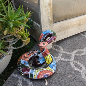 Talavera Rattlesnake Figurine Ceramic Mexican Pottery, Outdoor Snake ...