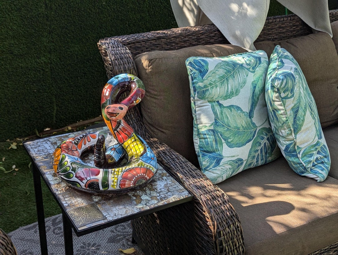 Talavera Rattlesnake Figurine Ceramic Mexican Pottery, Outdoor Snake ...