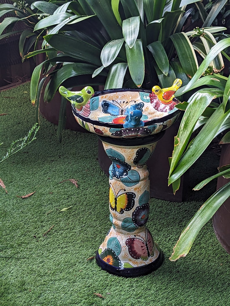 Handmade Talavera Pottery Bird Bath: Mexican Garden Decor, 27" Tall - Etsy
