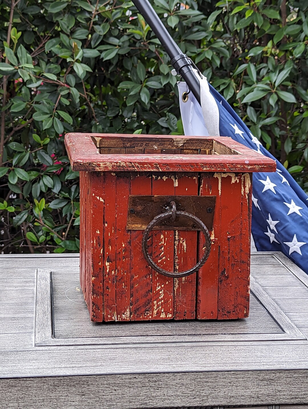 Wooden Box Planter With Iron Handles, Rustic Maroon Handmade Decor - Etsy