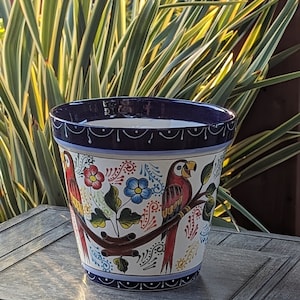Talavera Parrots Flower Pot | Hand-painted Mexican Planter in Four ...