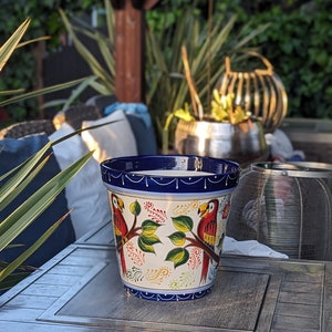 Talavera Parrots Flower Pot | Hand-painted Mexican Planter in Four ...