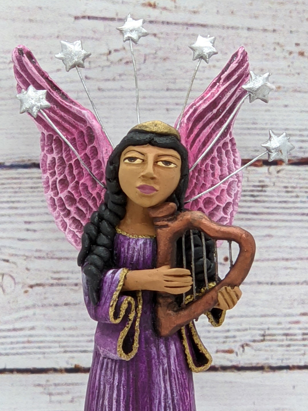 Angel Harpist Handmade Collectible Figurine is Heavenly Choir Member #6 ...