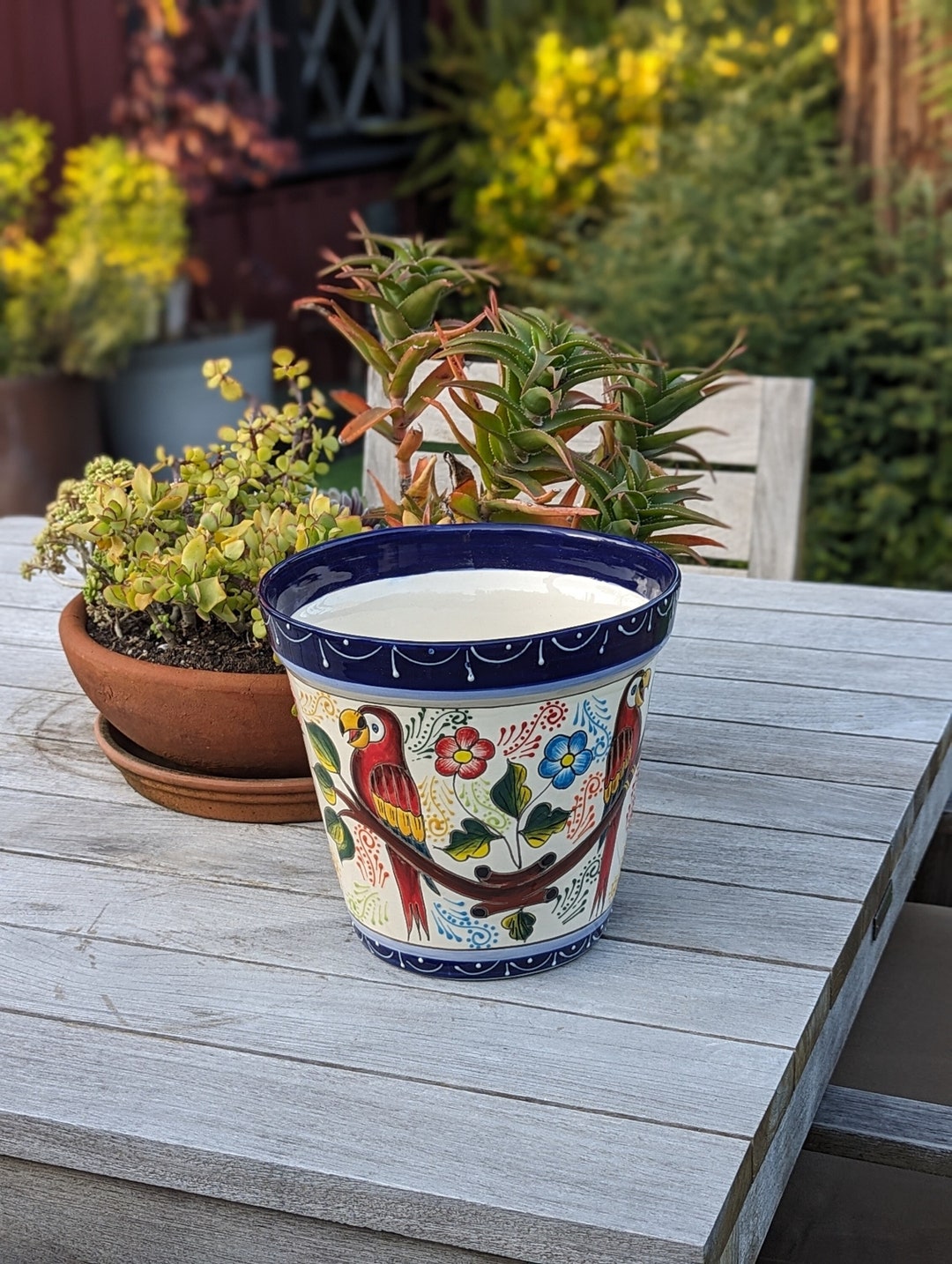 Talavera Parrots Flower Pot | Hand-painted Mexican Planter in Four ...
