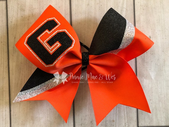 Orange Black and Silver Team Cheer Bows Glitter Team Cheer | Etsy