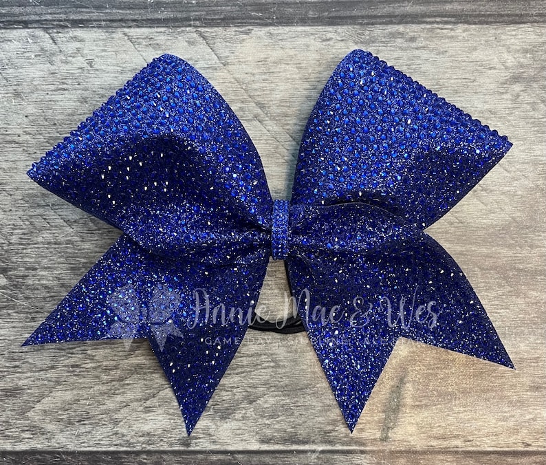 Glitter and Rhinestone Cheer Bow - Cobalt on Royal Blue - Etsy