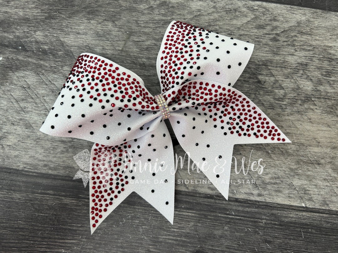 White Competition Cheer Bow - Glitter and Rhinestone Bling Cheer Bow ...