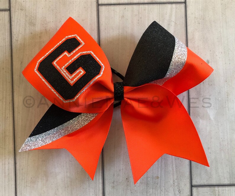 Orange Black and Silver Team Cheer Bows - Glitter Team Cheer Bows ...