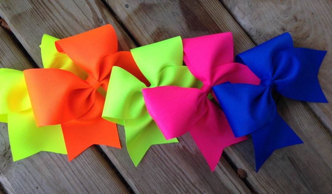 Neon Cheer Bow - Neon Pink - Neon Orange - Neon Yellow - Neon Lime ...