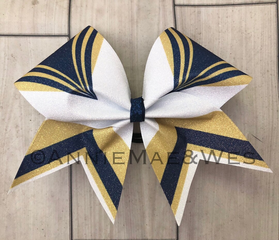 Navy Blue & Gold Glitter Cheer Bow - 7" Grosgrain Ribbon - Etsy
