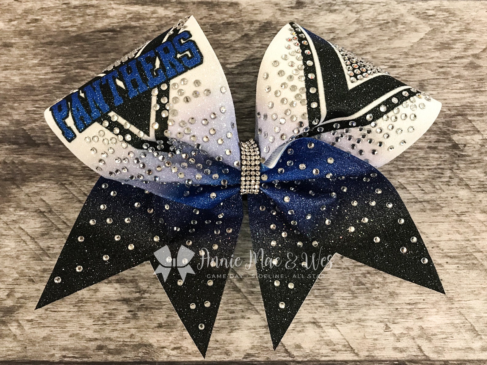 Competition Bow Black Royal Blue Cheer Bow Bling Cheer Bow Rhinestones ...