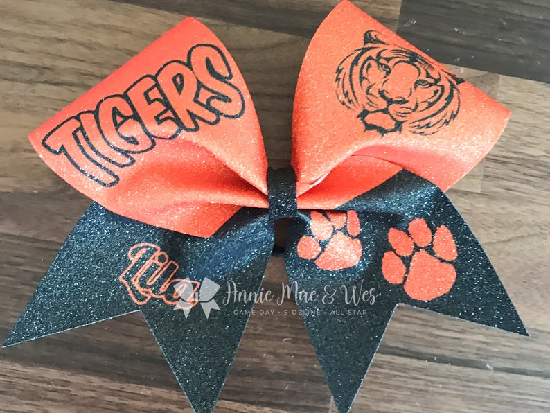 Tigers Cheer Bow Black and White Cheer bow Glitter Cheer | Etsy
