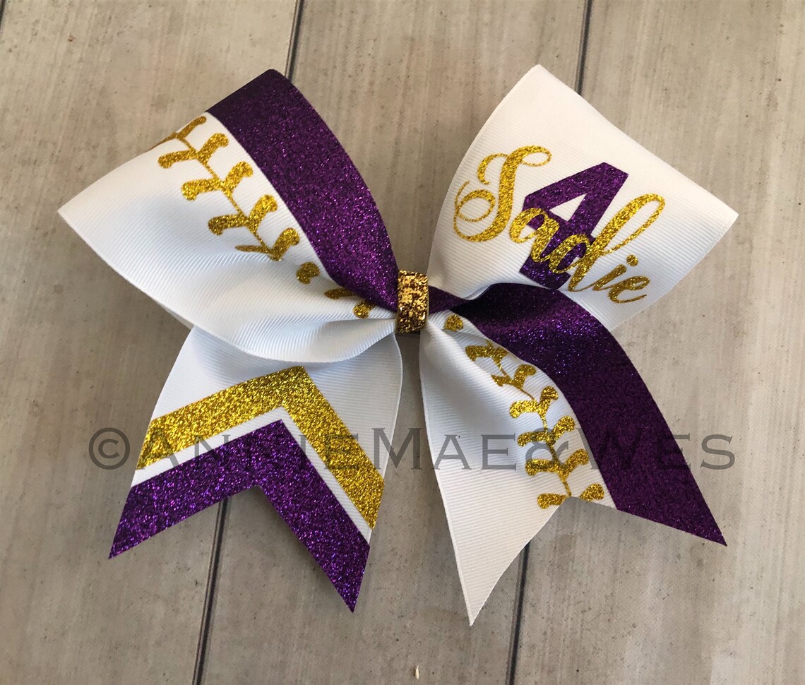 Softball Bow - Gold Confetti and True Blue Glitter - Softball Bows ...
