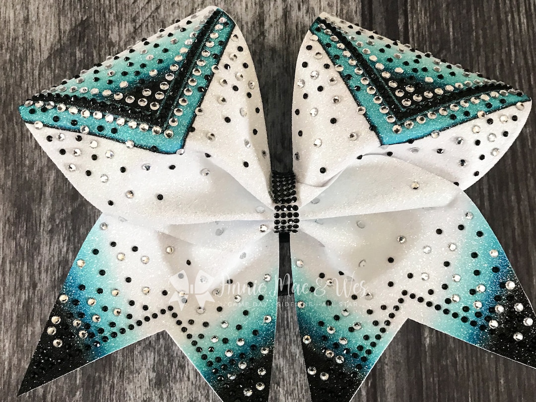 Rhinestone Cheer Bow - Teal and Black - Glitter Cheer Bow - Teal Cheer ...